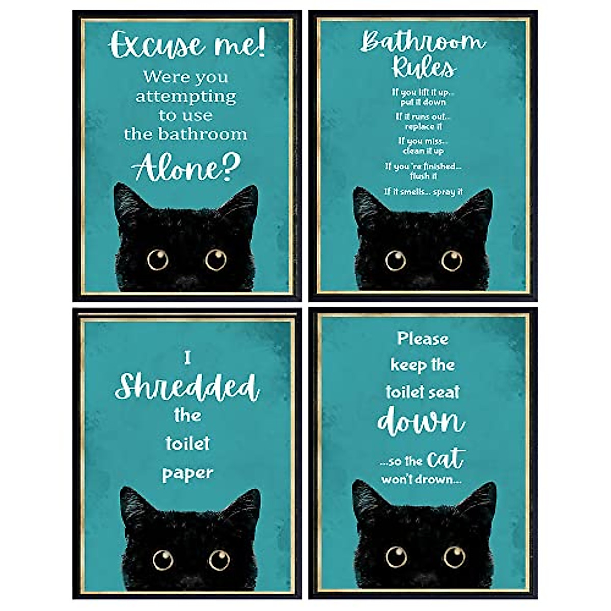 Teal Blue Bathroom Wall Decor - Funny Cat Bathroom Decor - Bathroom Rules Decorations for Women, Kitty, Kitten, Animal Lovers - Guest Bathroom - Restroom Sign - Bath Wall Decor - Powder Room Wall Art