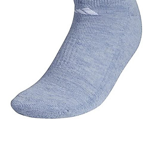 adidas Women's Athletic Cushioned No Show Socks (6-Pair) Low Profile Look with Arch Compression for a Secure fit Discontinued, Heather Grey/Washed Denim Blue Heather/White, M