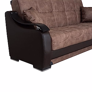 Go Green Woods Zambak Leather and Fabric Sleeper Sofa and Upholstered Accents in Brown Solid Wood Frame for Heavy Use