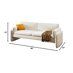 VanAcc Sofa, Modern Couch- Comfy Sofa Couch in Offwhite Bouclé with Embedded Armrest, 3-Seater Couch for Living Room