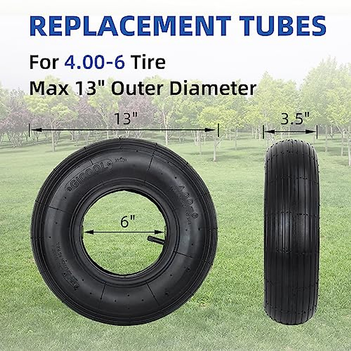 GICOOL 4.00-6 Replacement Tire and Inner Tube Set, 13" Heavy Duty Tire and Wheel, TR-13 Straight Valve Stem, for Wheelbarrow Trolley Dolly Garden Wagon Wheel Replacement, 1 Pack