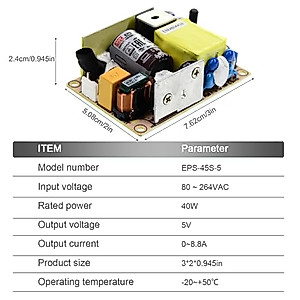TorqCali EPS-45S-5 45W Single Output Switching Power Supply 5V 8A Constant Voltage, 83% Efficiency, Universal Input 80-264VAC, Industrial Grade, for Automation Equipment and Industrial Applications