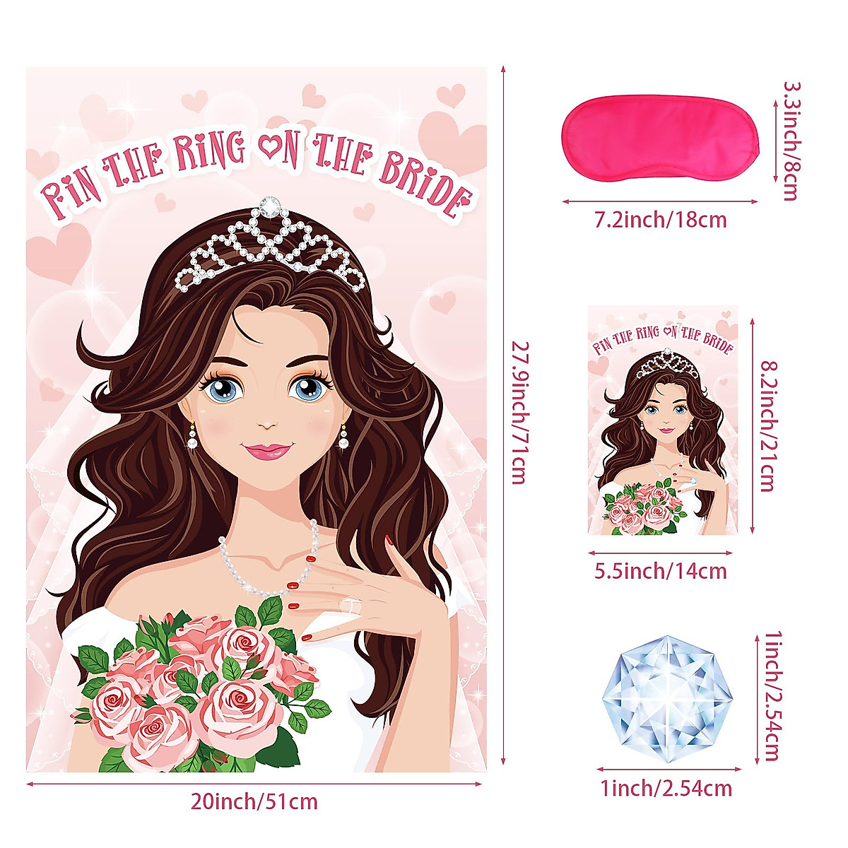 Hooqict Bridal Shower Games Pin The Ring on The Bride for Engagement Wedding Bachelorette Party Decorations, Large Game Poster with 42 Stickers for Bachelorette Party Games Girls Night Party Games