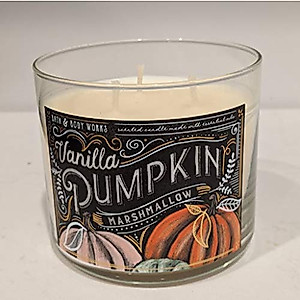 White Barn Candle Company Bath and Body Works 3-Wick Scented Candle w/Essential Oils - 14.5 oz - Vanilla Pumpkin Marshmallow (Tahitian Vanilla, Pumpkin Spice, Homemade Marshmallow, Drizzled Caramel)
