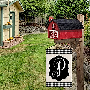Swooflia Monogram Garden Flag Initial Letter P Small Buffalo Plaid Yard Flag for Outdoor Outside Decor Burlap Garden Banner 12x18 Inch Double Sided HYQ-240