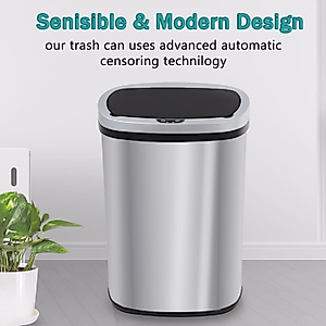 Kitchen Trash Can Automatic Trash Can Trash Can with Lid 50 Liter 13 Gallon Touch Free High-Capacity Brushed Stainless Steel Waste Bin for Bathroom Bedroom Home Office (White) (Stainless Steel)