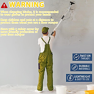 Floor Scraper Long Handle Heavy Duty, Floor Scraper Blades 4 inch scraper tool kitchen 31-61“ Thickened Steel Sharp Blades Free Extra 10PCS Metal Paint Scraper Ideal for Cleaning.(1, black)