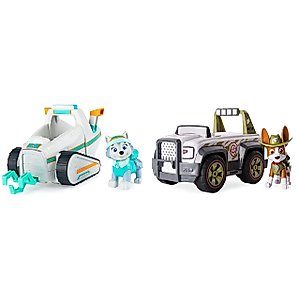 Paw Patrol Everest’s Snow Plow & Paw Patrol Jungle Rescue, Tracker’s Jungle Cruiser, Vehicle & Figure Bundle
