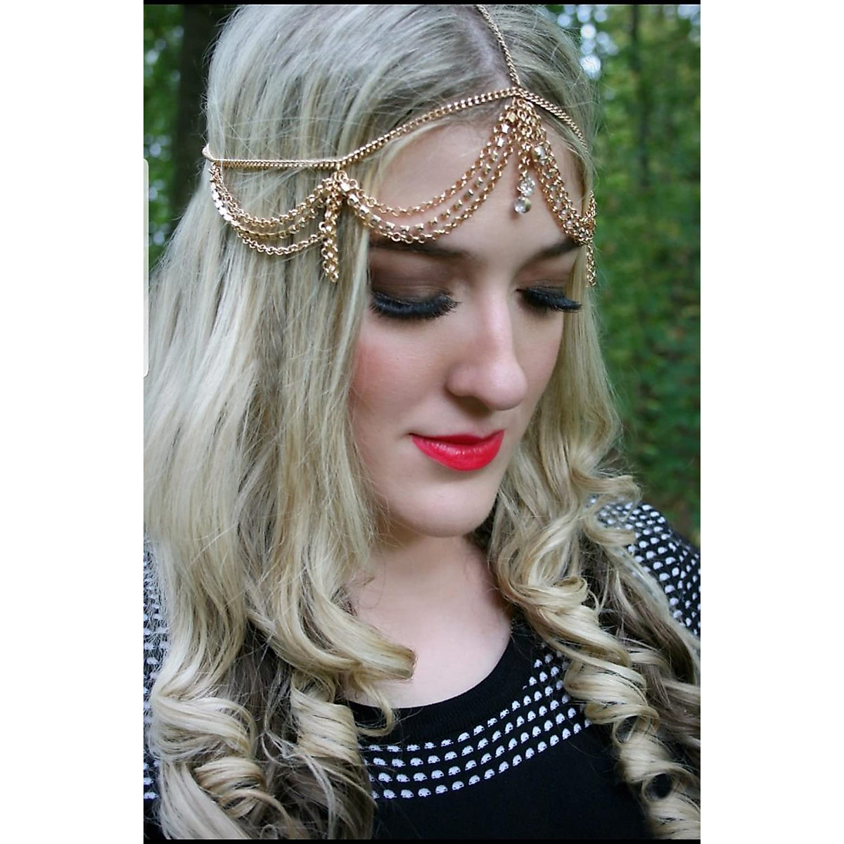 Gold Tone Womens Rhinestone Accent Draped Head Chain Jewelry IHC1030G