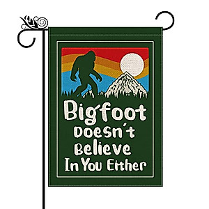 Funny Camper Garden Flags Bigfoot Doesn't Believe In You Either Vertical Double Sided Camping Trailer RV Yard Decorations 12.5x18 Inch