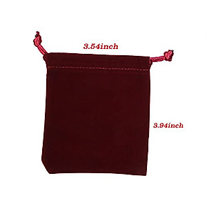Mini Skater 25pcs Velvet Jewelry Pouches 3.94" x 3.54" Display Packaging Bags Gift Bags with Drawstrings Cloth Storage bags for Wedding Favors Christmas Favors Candy Bags (Red Wine)