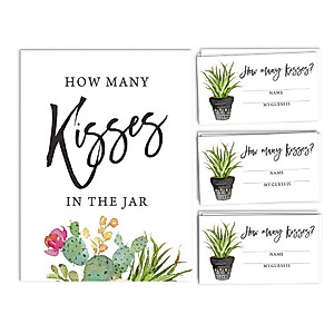 Inkdotpot How Many Kisses in The Jar White Cactus Taco'bout love Bridal Shower Game 1 Sign + 30 Cards