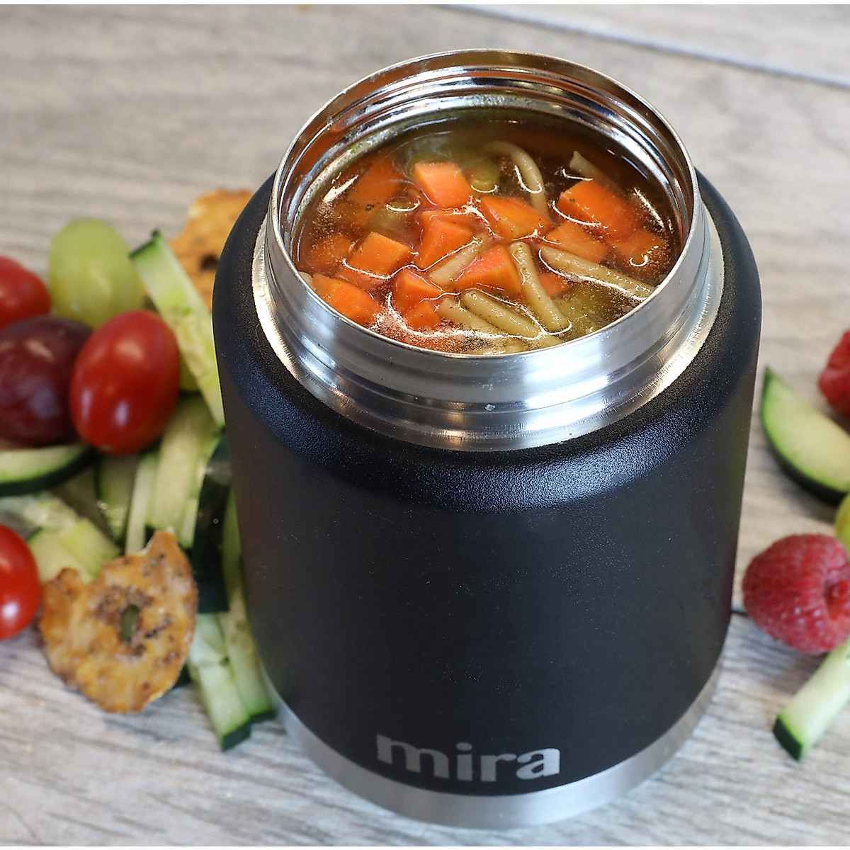 MIRA 15 oz Insulated Food Thermos for hot and cold foods - Leak-Proof Stainless Steel Container with Spoon - Pearl Blue