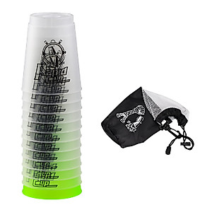 DEWEL Stacking Cup Game with 15 Stack Ways, 12pcs Cup Stacking Set, Sport Stacking Cups with BPA-Free Material, Classic Family Game, Great Gift Idea for Stack Games Lover. (11 White&1 Green)