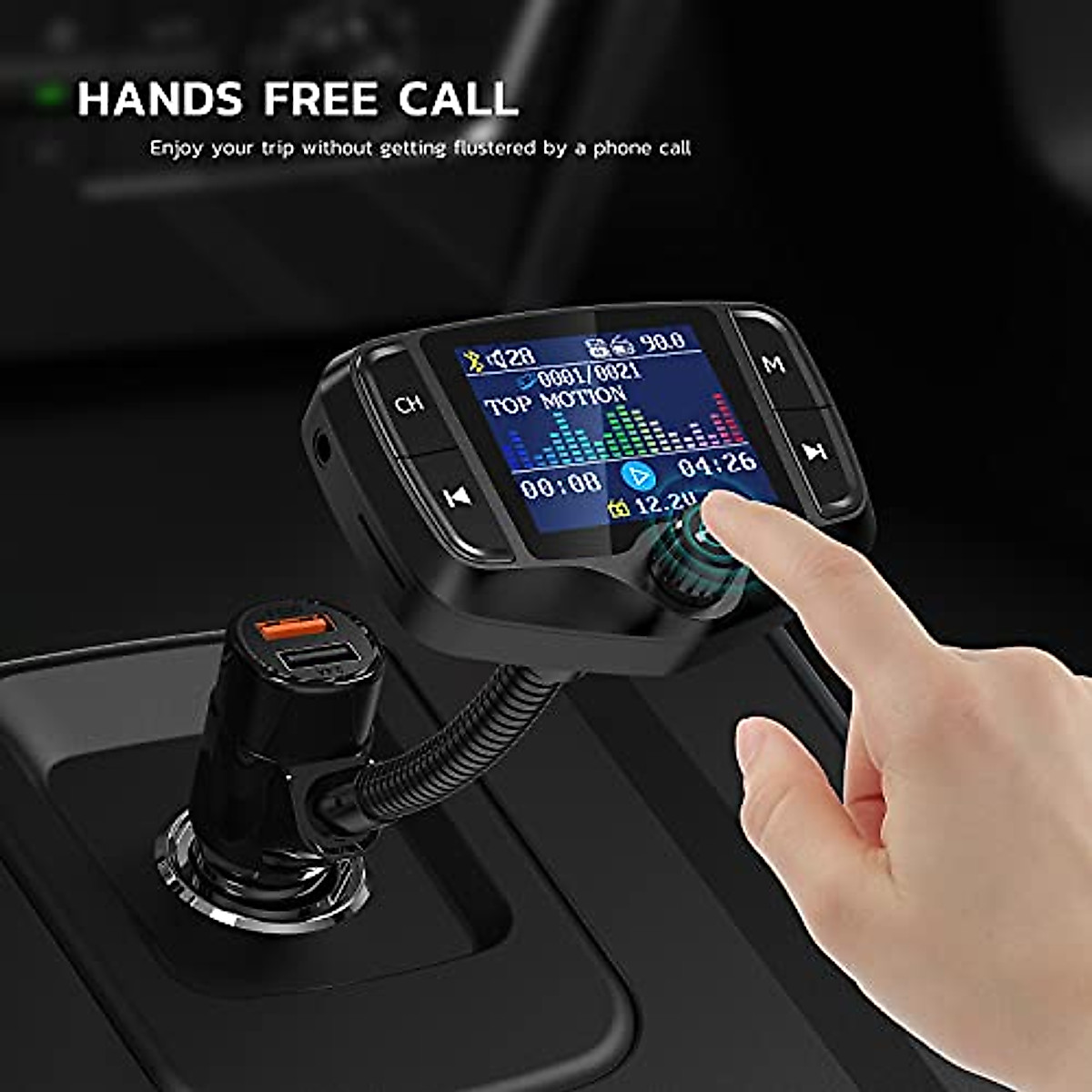 Nulaxy Bluetooth FM Transmitter, Wireless Radio Adapter Hands-Free Car Kit with 1.8 Inch Display, QC 3.0 & 5V/2.4A, USB Drive & SD Card Aux in & Out