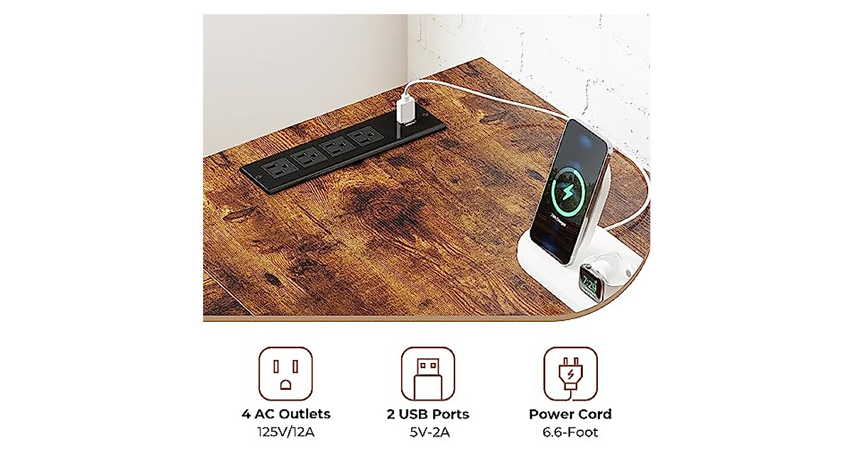 PRAISUN L Shaped Office Desk with Power Outlets