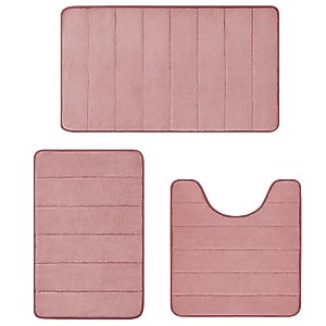 Bathroom Rugs Sets 3 Piece,Memory Foam Bath Mat,Soft Bathroom Rugs,Bathroom Rug Set,Bath Mats for Bathroom Sets,Absorbent Bath Rugs with No Slip PVC Backing Machine Washable,Easy to Dry - Peach Pink