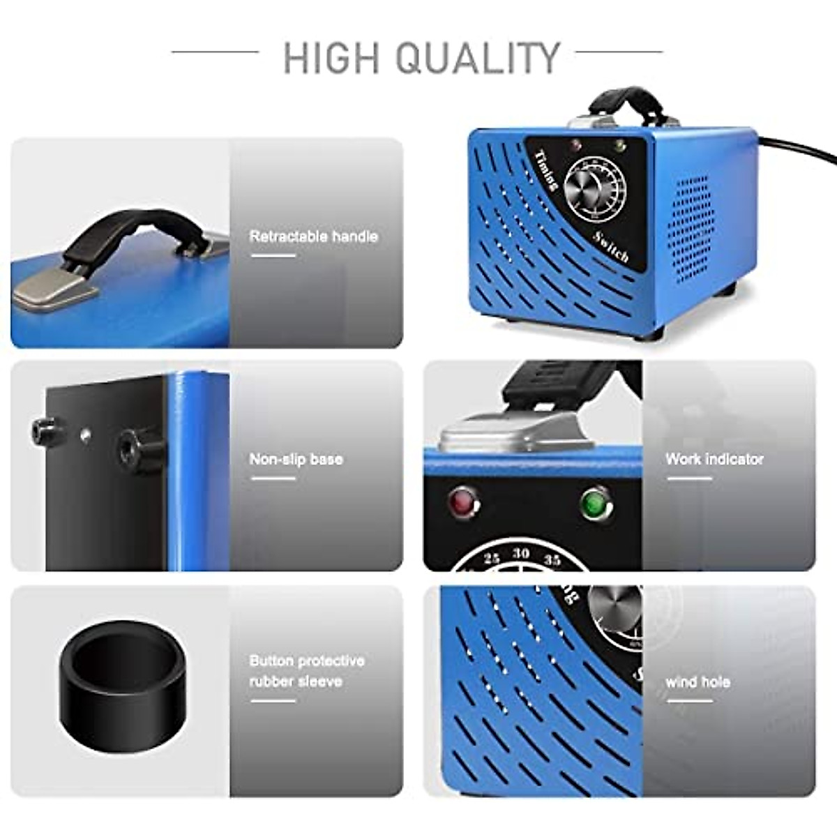 Ozone Generator for Eliminating Odors from Homes, Offices, Commercial, and Industrial Spaces, ELMWAY 10,000mg/h High Capacity O3 Machine for Deodorization (Blue)