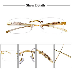 piscm Vintage Rimless Rectangle Sunglasses for Women Men,Trendy Gold Metal Frameless Square Sun Glasses Transparent Eyewear(Gold/Clear)