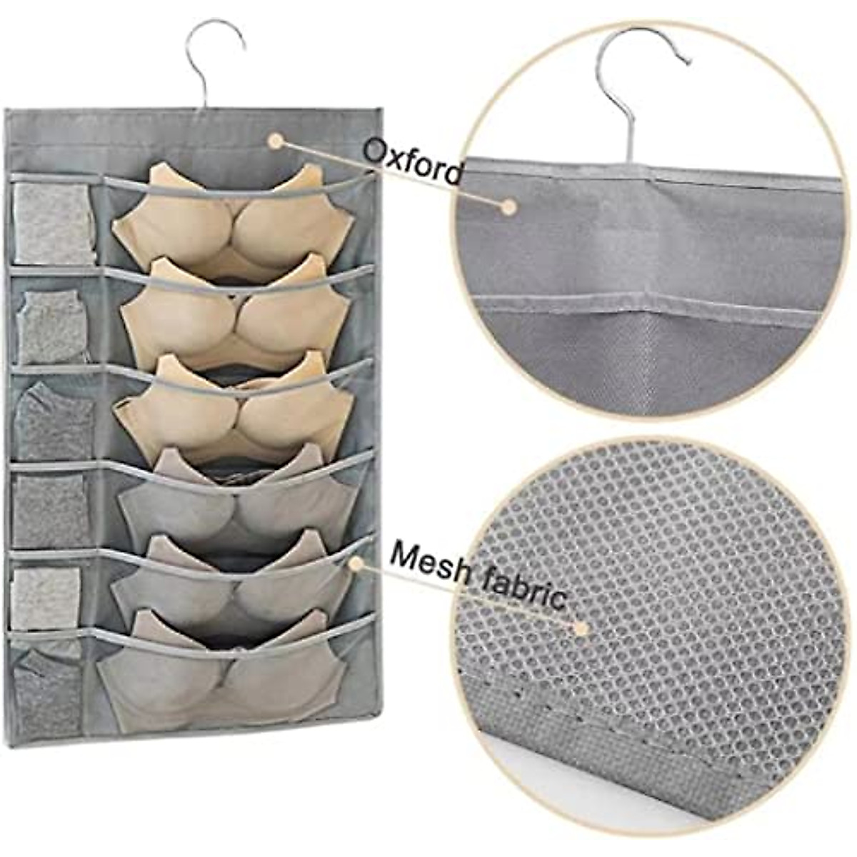 ZaYow 36 Pockets Closet Hanging Organizer with Mesh Pockets Double Sided Underwear Panty Socks Storage Bag with Hanger