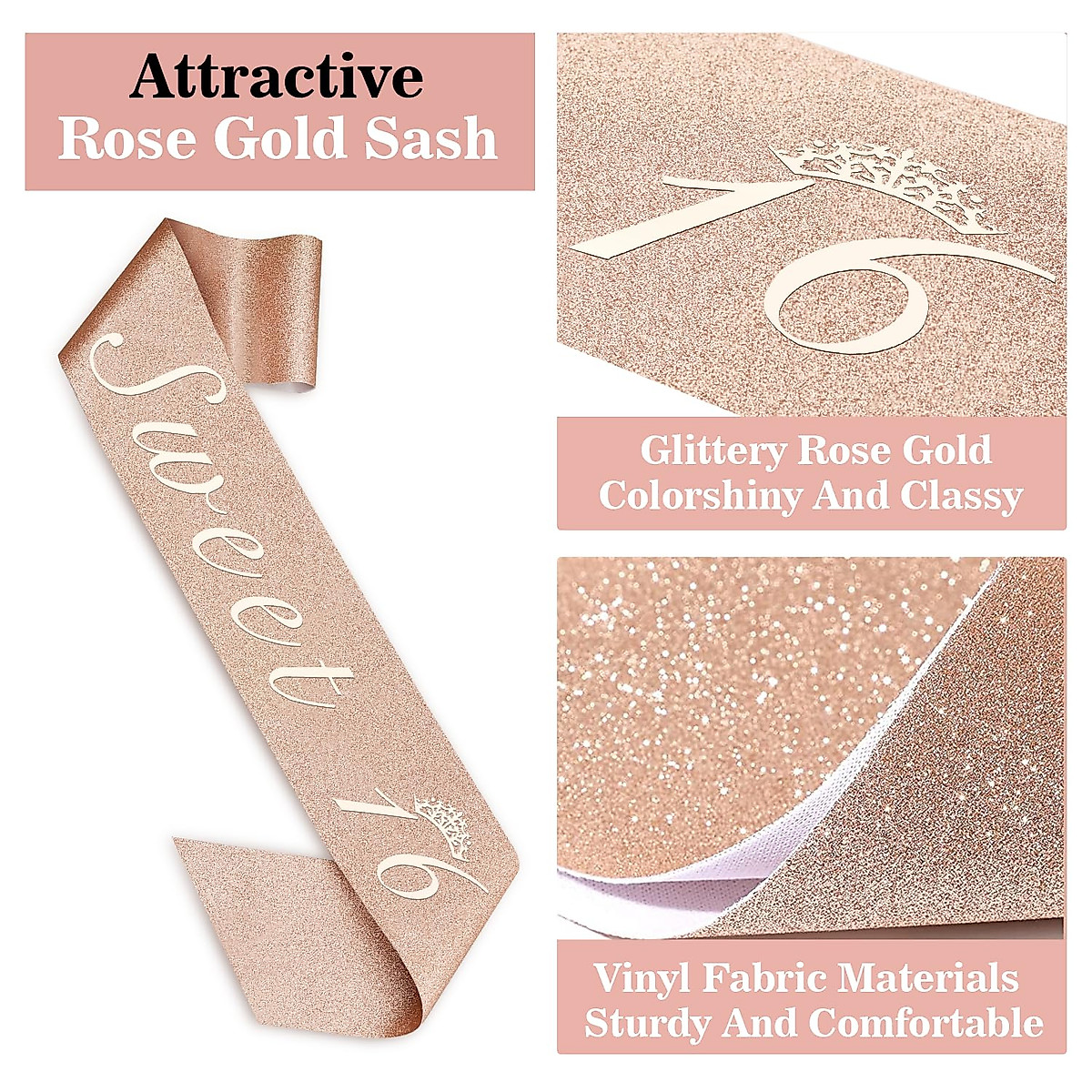 Sweet 16 Party Decorations for Girls Including Sweet 16 Sash and Tiara, Candles,Sweet 16 Cake Topper and Candles, 16th Birthday Decorations for Girls, Sweet 16th Birthday Gifts