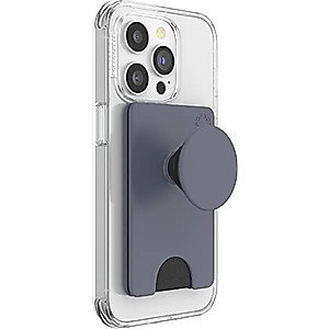 PopSockets Phone Wallet with Expanding Phone Grip, Phone Card Holder, Solid PopWallet - Shadow Blue
