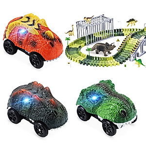 Save Unicorn Tracks Cars only Replacement, Race Cars for Tracks with 3 Flashing LED Lights, Racing Car Track Accessories Glow in The Dark, Compatible with Most Tracks for Kids Boys and Girls(3pack)