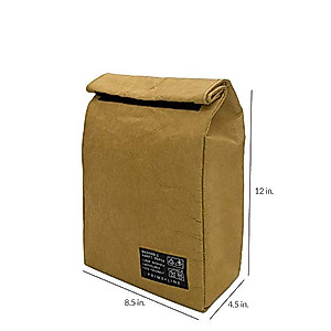 ZENPAC Insulated Lunch Bag - Small Lunch Bags for Men & Women, Designer Lunch Tote, Trendy Washable Kraft, Reusable, Leakproof & Waterproof Fabric with Fold Over Sealable Top for Work - 8.5x4.5x12