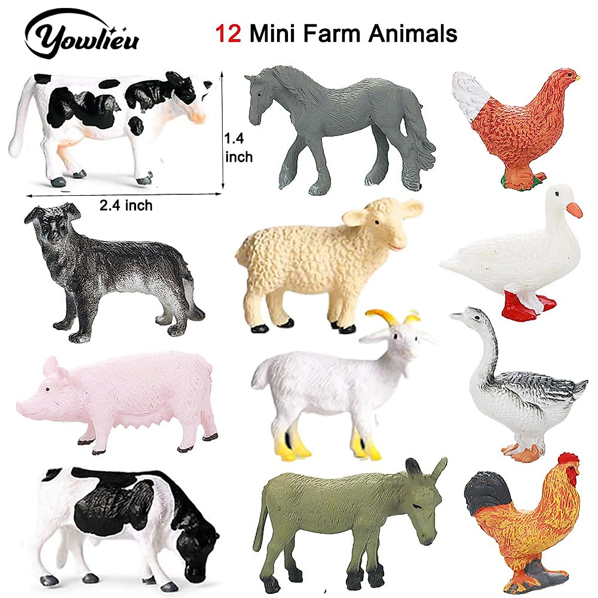 Realistic Farm Animal Figures Toys, 44 Pcs Plastic Farm Figurines Playset Includes Fences Mini Farm Animal Cake Topper Learning Toy Set for Kids & Toddlers