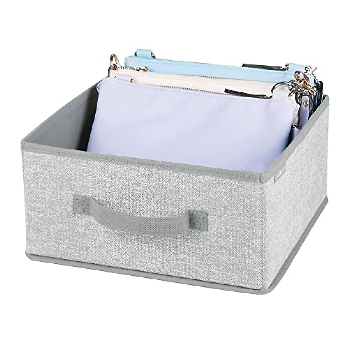 mDesign Soft Fabric Closet Organizer Box with Front Pull Handle for Shelves in Bedroom, Bathroom, Home Office - Holds Clothing, Linens, Accessories - Lido Collection - 4 Pack - Gray