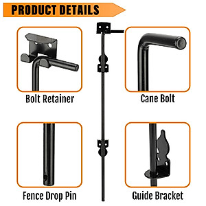 DJSUNPACKING 24" Heavy Duty Cane Bolt Gate Drop Rod-Steel Gate Ground Latch Designed for Wood Metal Vinyl Gates or Double Doors Fence Applications-2 Pack