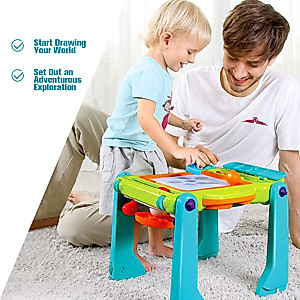 BABY JOY Sit-to-Stand Walker, 3 in 1 Baby Walker, Drawing Board, Entertainment Table, Kids Activity Center w/Lights, Music, Phone, Steering Wheel, Educational Push Toy for Toddlers (Blue)