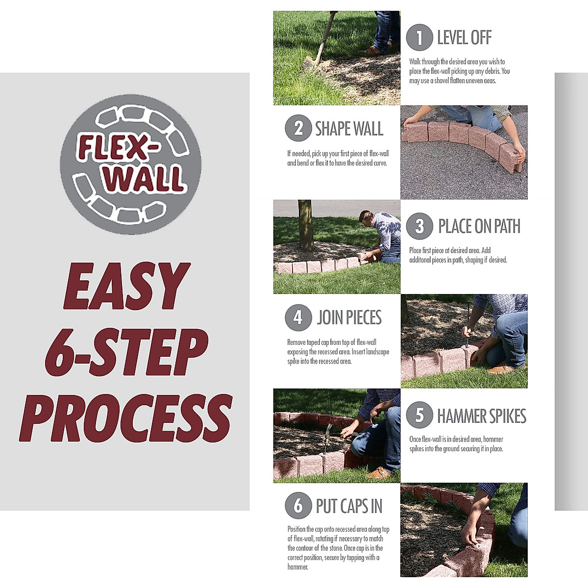 Garden Elements True Form Outdoor Decorative Flex-Wall Resin Edging for Gardens, Playgrounds, Plastic Life-Like Cobblestone Landscape Lawn Borders, 4 Foot Section (Pack of 4)