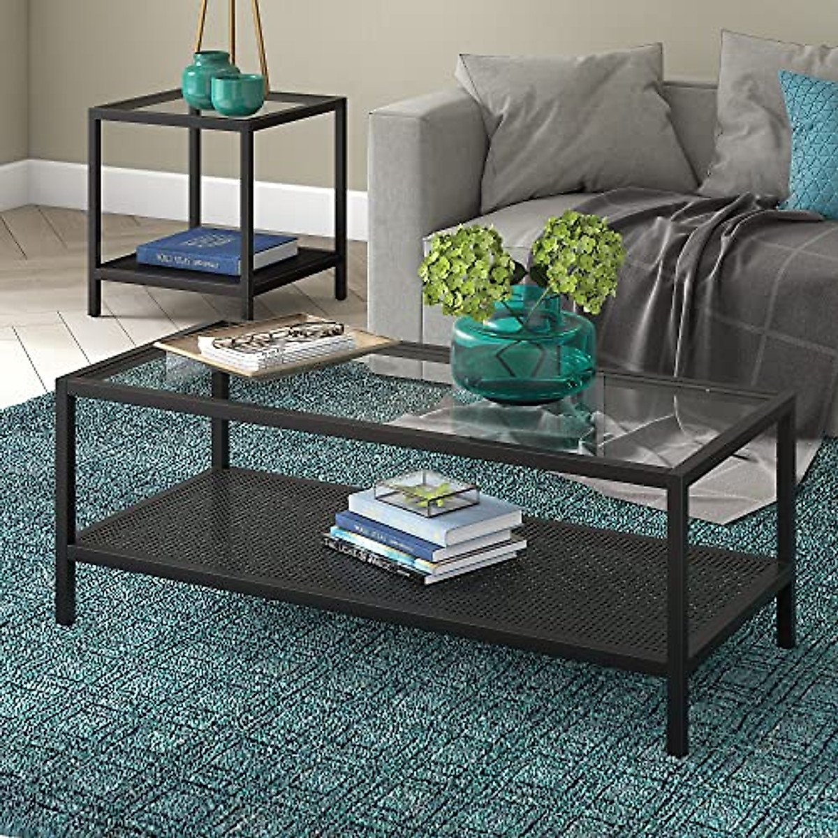 Henn&Hart 45" Wide Rectangular Coffee Table in Blackened Bronze, Modern coffee tables for living room, studio apartment essentials