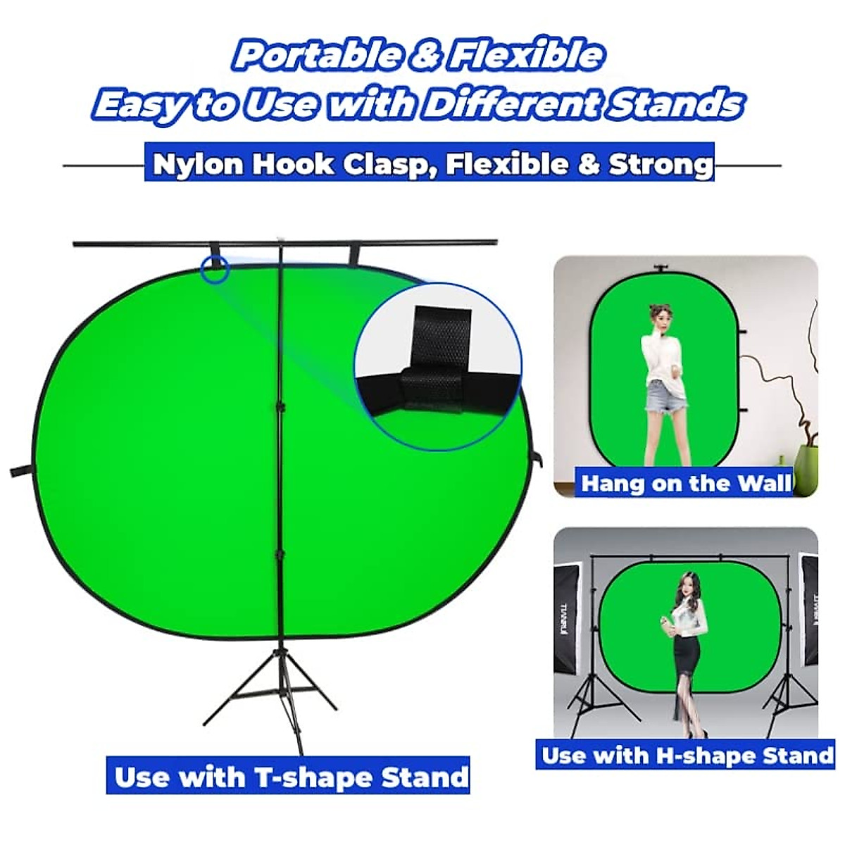 Blue Screen Green Screen Backdrop Double Sided Collapsible Green Screen with Carrying Bag,Portable Pop Up Green Screen Background for Streaming Webcam (Blue Green Screen, 39.4 * 59.1")