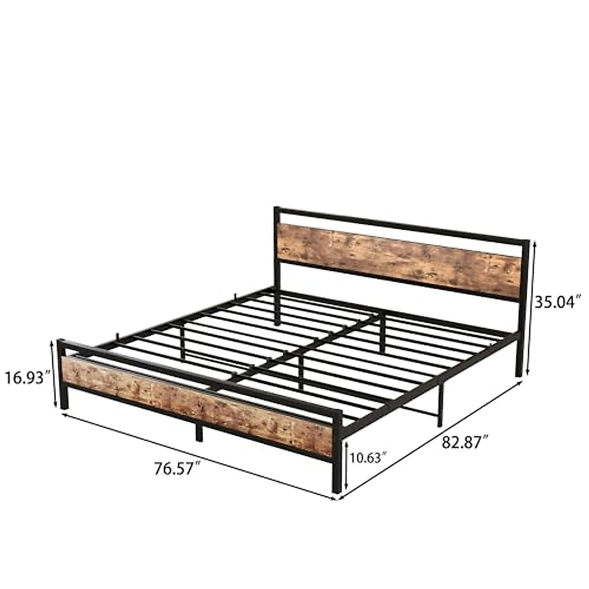 HOJINLINERO King Bed Frame with Headboard,Platform Bed Frame King No Box Spring Needed,Mattress Foundation,Sturdy Steel Slat Support,Easy Assembly,King Size Bed Frame,Black and Rustic Brown
