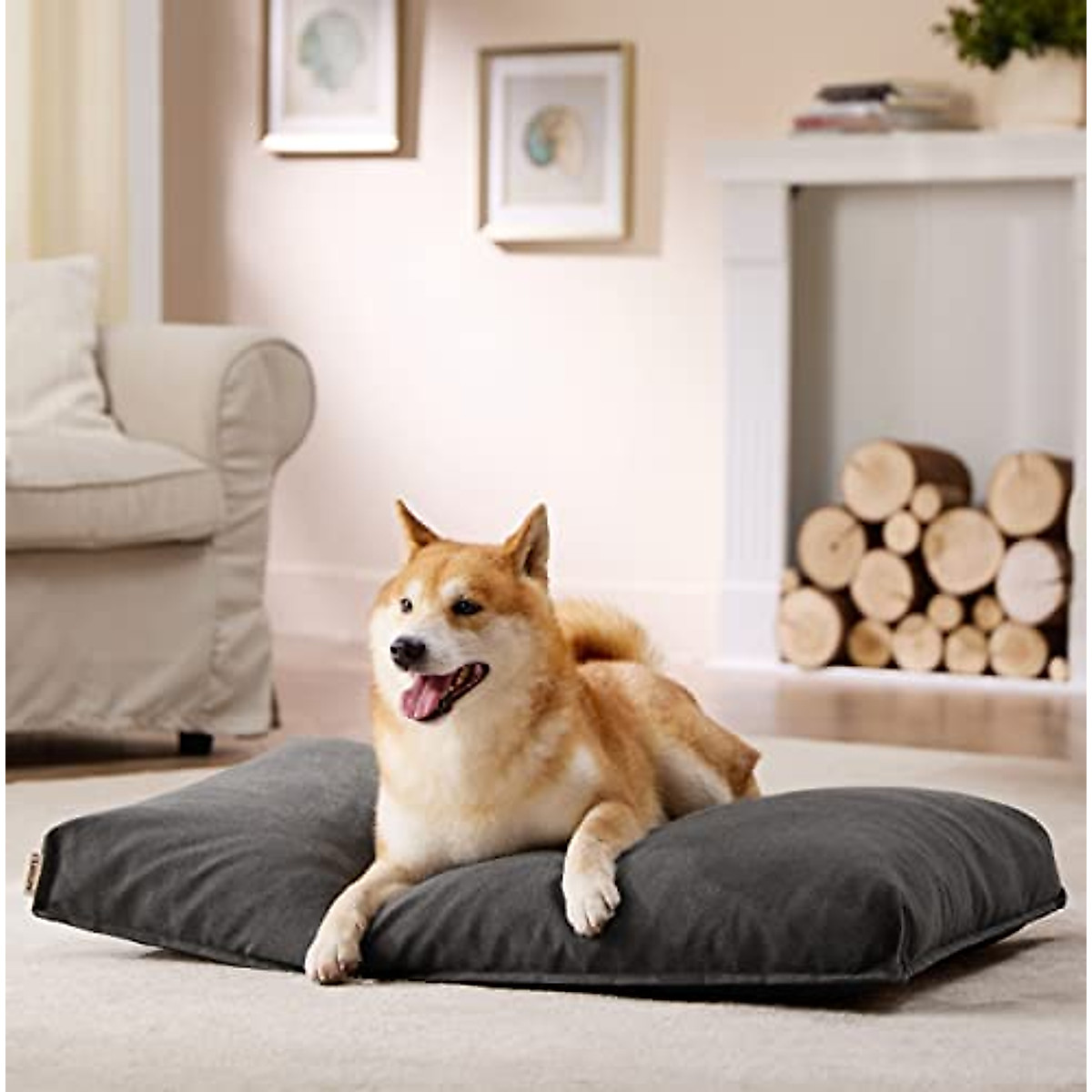 Lesure Dog Bed for Crate - Shredded Chopped Foam Dog Mat for Large Dogs, Pet Mattress with Waterproof Washable Faux Linen Cover, Grey