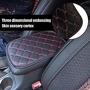 gunhunt Pack-1 Car Center Console Cover Pad, PU Leather Auto Armrest Seat Box Protector Set, Double Line Square Waterproof Center Console Mat, for Most Vehicle, SUV, Truck Interior (Black & Red)