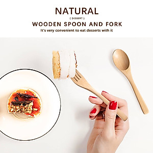 Hefild 2pcs 6.3inch Schima Wooden Utensil Set Including Wooden Spoons and Wooden Forks, Reusable Handmade Natural Wooden Cutlery, Sustainable Responsible Wood Flatware Set for Stirring Eating＆Camping