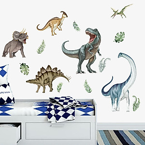 decalmile Watercolor Dinosaur Wall Decals Kids Wall Stickers Baby Nursery Children Bedroom Wall Decor