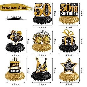 50th Birthday Decorations Honeycomb Centerpieces for Men Women, 8Pcs Black Gold Happy 50 Birthday Honeycomb Table Party Supplies, Fifty Birthday Cheers to 50 Years 50th Birthday Decor, Vicycaty