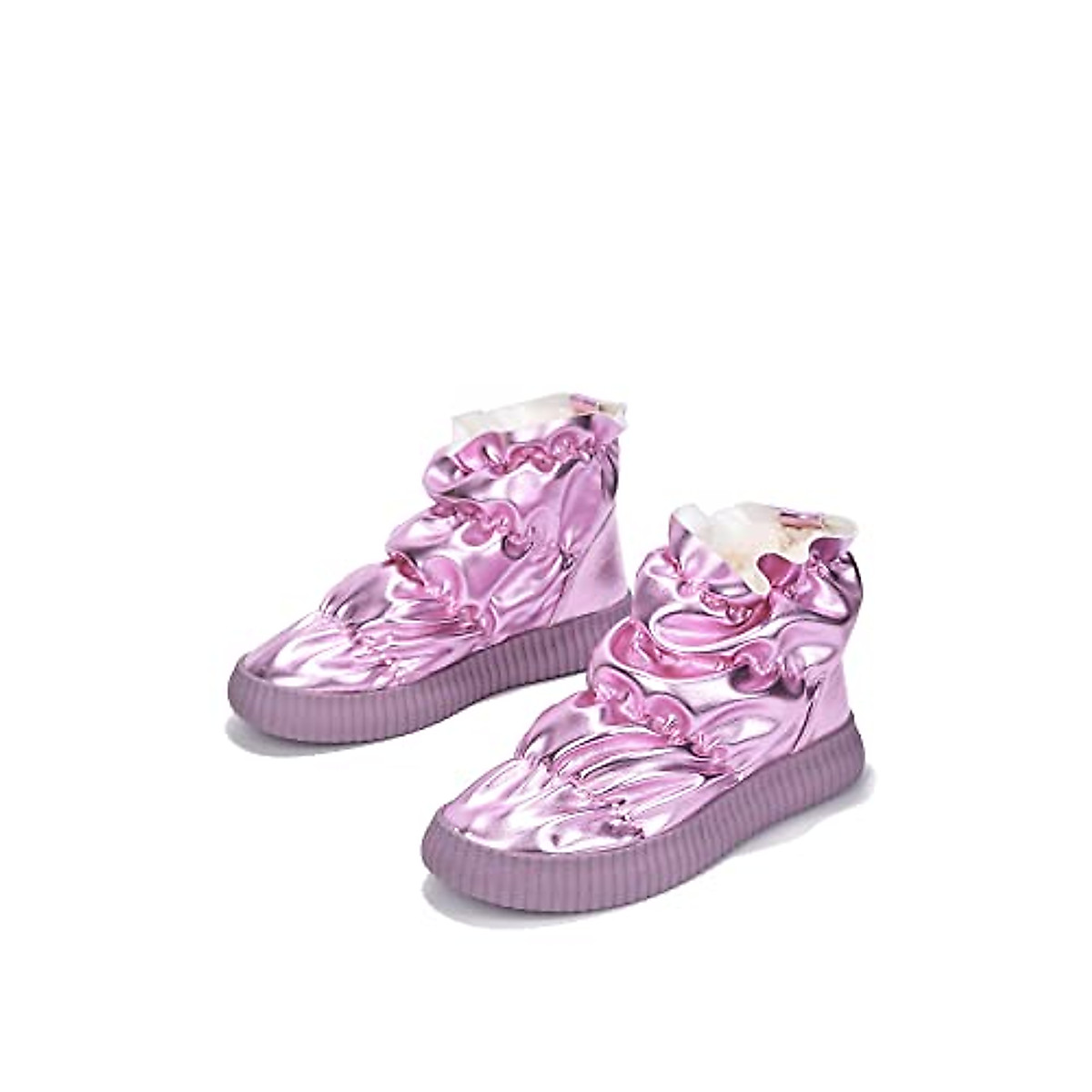 Cape Robbin Brixton Metallic Ruched Fur Snow Boots for Women, Lined Slide On Women's Ankle Outdoor Boots - Pink Size 10