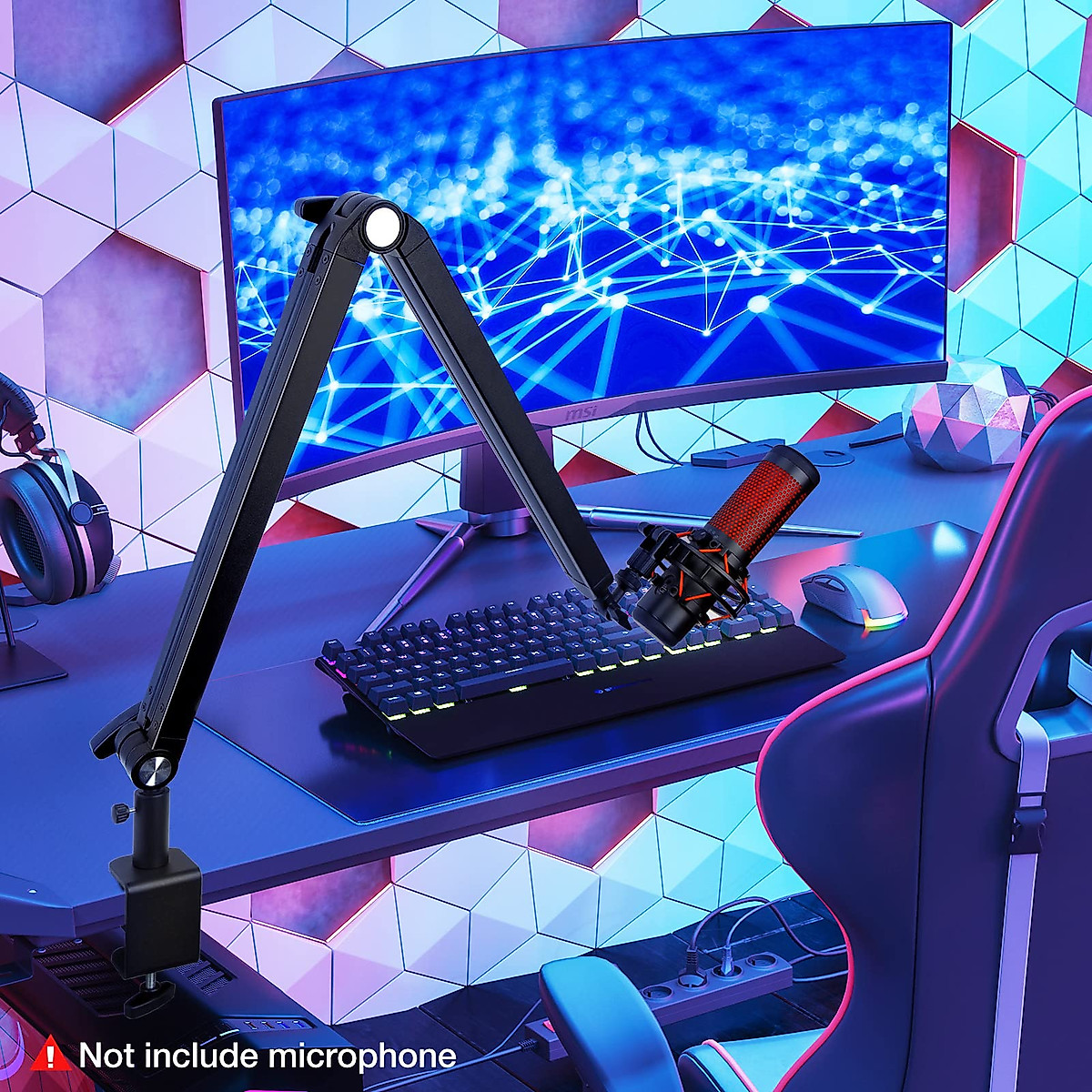 Blue Yeti Boom Arm with Extension Tube - Mic Boom Arm Compatible with Blue Yeti, Adjustable Boom Height Microphone Stand Mic Arm for HyperX QuadCast, Shure MV7, Rode, and Most Gaming Mic By SUNMON