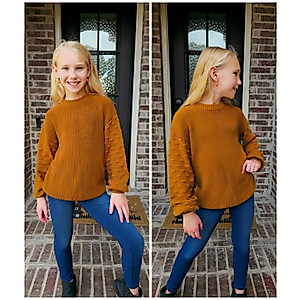 Arshiner Kids Girls Slouchy Chunky Sweater Drop Shoulder Puff Long Sleeve Pullovers Ribbed Loose Outwear Brown 11-12 Years