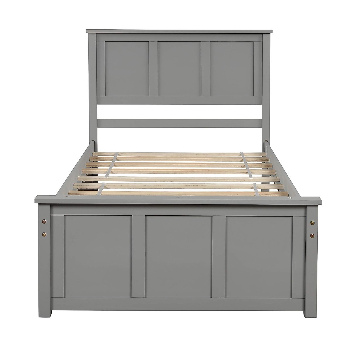 P PURLOVE Twin Size Bed Frame with Trundle,Wood Platform Bed with Twin Size Trundle Bed,Twin Platform Bed Frame with Headboard with Slat Support, No Box Spring Need
