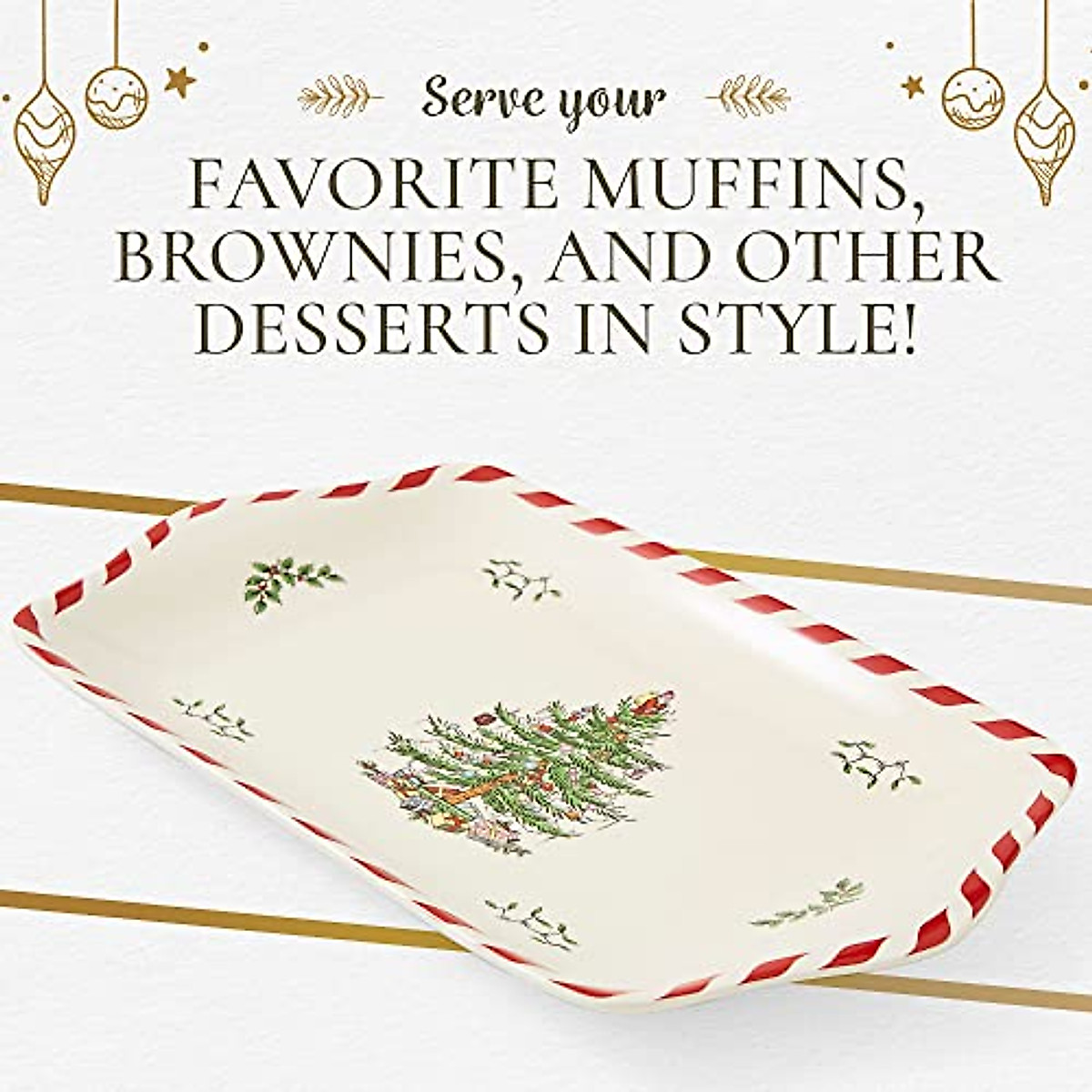 Spode Christmas Tree Peppermint Dessert Tray | Porcelain | 12-Inches | Appetizer, Charcuterie, Food, Snack, and Dessert Platters | Holiday Serving Tray