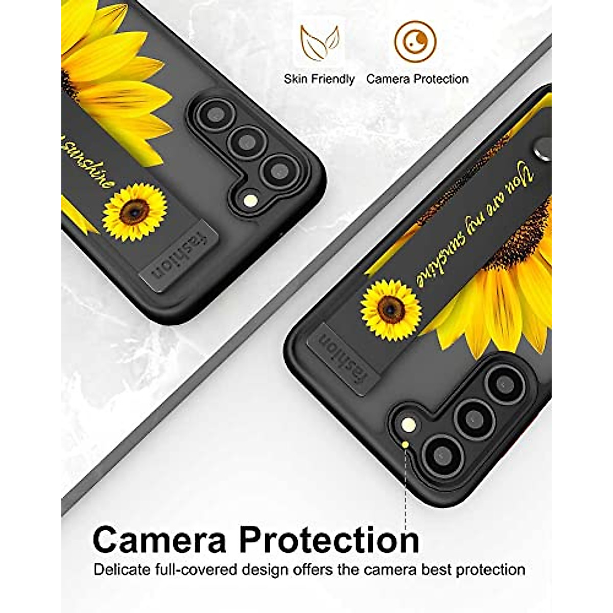 Cisland Samsung Galaxy A14 Case Sunflower Flower Floral Cute with Strap Stand Finger Kickstand, Cute Case for Women Girly Designer for Girls Aesthetic Silicone Compatible with Samsung Galaxy A14 5g