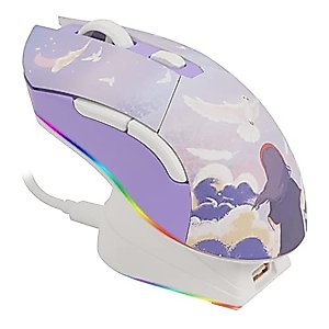 DAREU Dream Purple Wireless Gaming Mouse with Charging Dock Rechargeable RGB,12K DPI,7 Programmable Buttons High-Precision Sensor [300IPS] [1000Hz] for PC Notebook Mac
