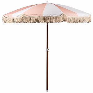 Beach State Summerland 6.5 Feet Beach Umbrella with Fringe - Outdoor Umbrella - UV50+ Sun Protection (Pink Salt Stripes)