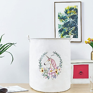 SDAIGC Collapsible Unicorn Laundry Basket, Blondie Canvas Waterproof Round Storage Hamper, Clothes Toys Organizer Basket, Cute Kids Gift Basket (Art Unicorn)